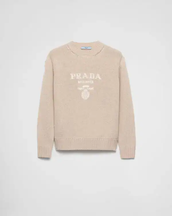 『イズ様』PRADA /M/ウール/カシミヤ/ベージュ/ユニセックス Prada Logo-Intarsia Cashmere Jumper - Desert Beige | Editorialist